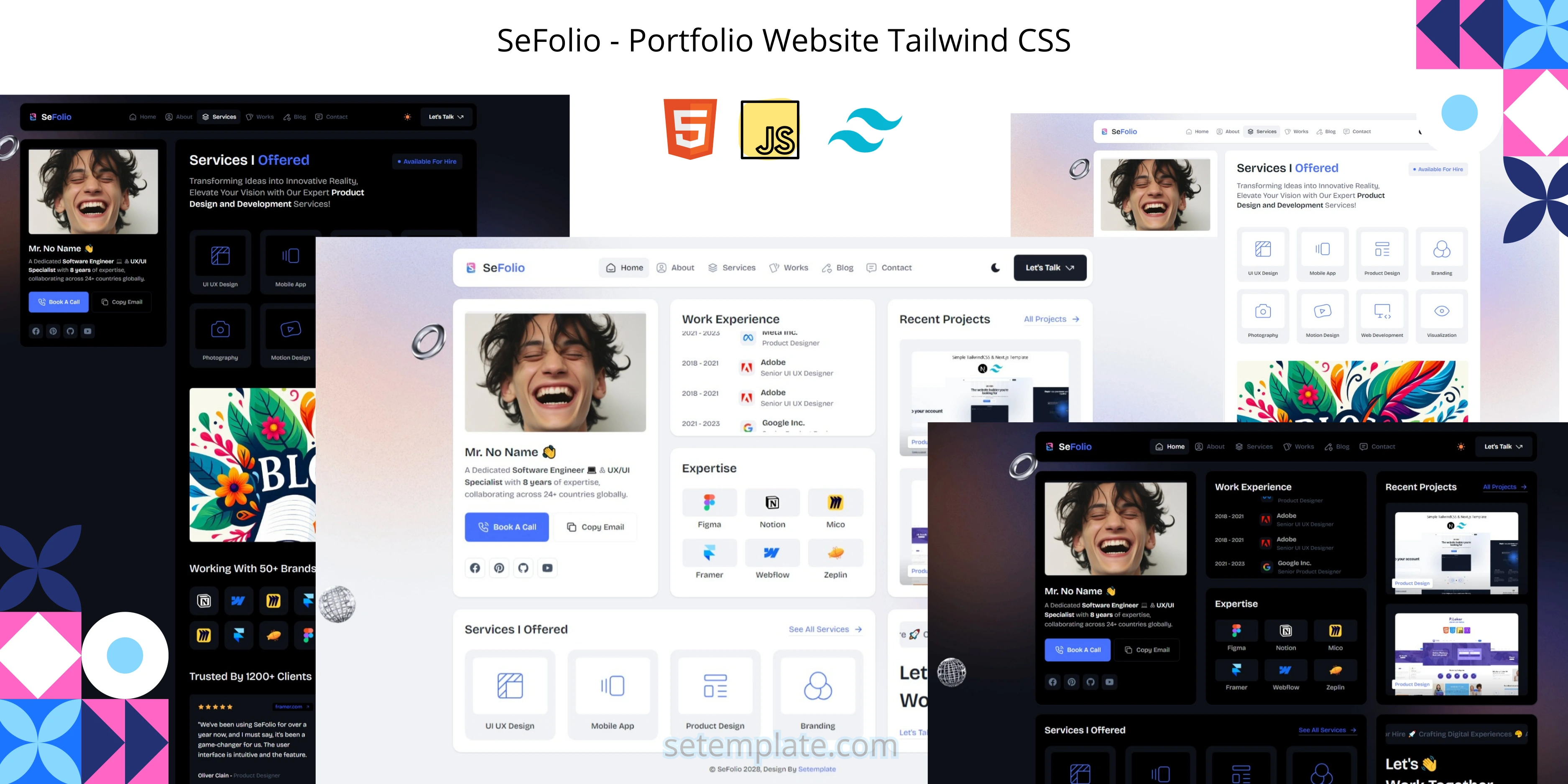 SeFolio - Portfolio Website Tailwind CSS | Setemplate - Pusat Template Web dan Grafis Terpercaya